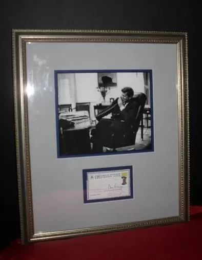 John F Kennedy Autograph on Bell System Credit Card Framed