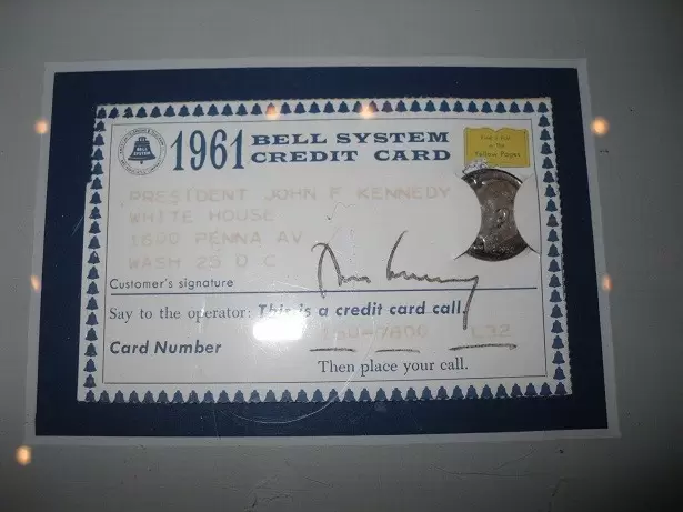 John F Kennedy Autograph on Bell System Credit Card Framed