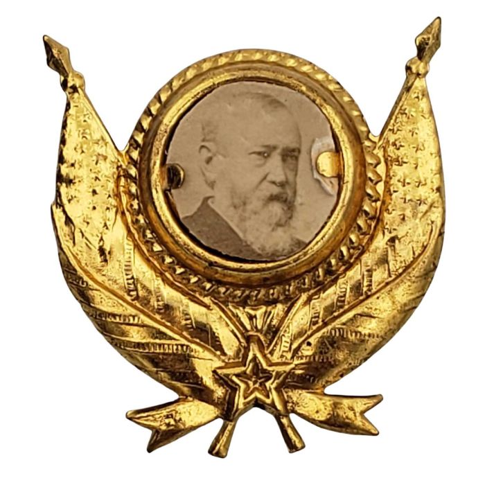 1888 Benjamin Harrison Ornate Pin With Photo, Flags & Shield. Beautiful ...