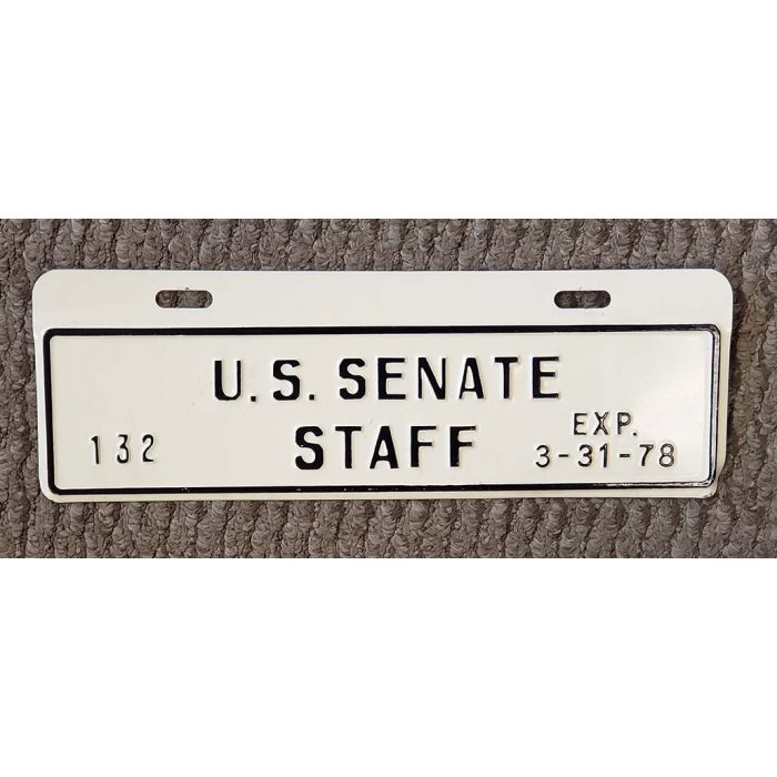 Original U.S. Senate Staff 1978 License Plate Attachment