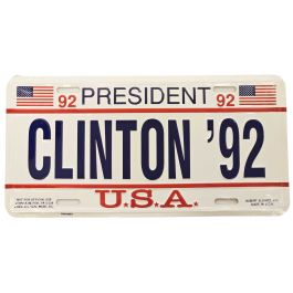 Souvenir type metal license plate promoting Clinton Gore for President ...