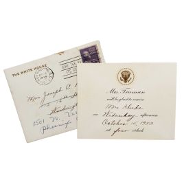 1952 First Lady Bess Truman Invitation Addressed to Wife of Joseph Duke ...