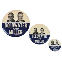 1964 Goldwater and Miller Campaign Button Set of 3 Different Sizes