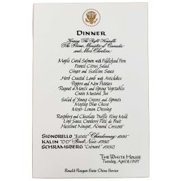 1997 White House State Dinner Menu for Prime Minister of Canada. The ...